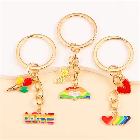 Новинка брелок из сплава с эмалью радуга любовь выигрышное сердце ЛГБТ держатель для