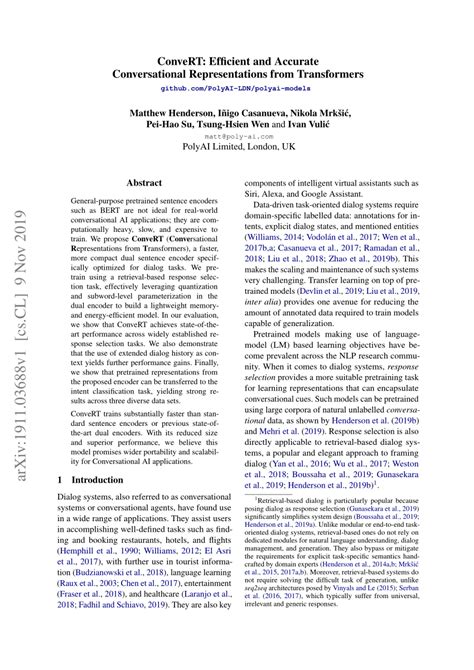 Pdf Convert Efficient And Accurate Conversational Representations From Transformers