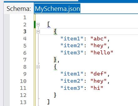 Visual Studio How To Specify The Schema For Array Of JSONs For