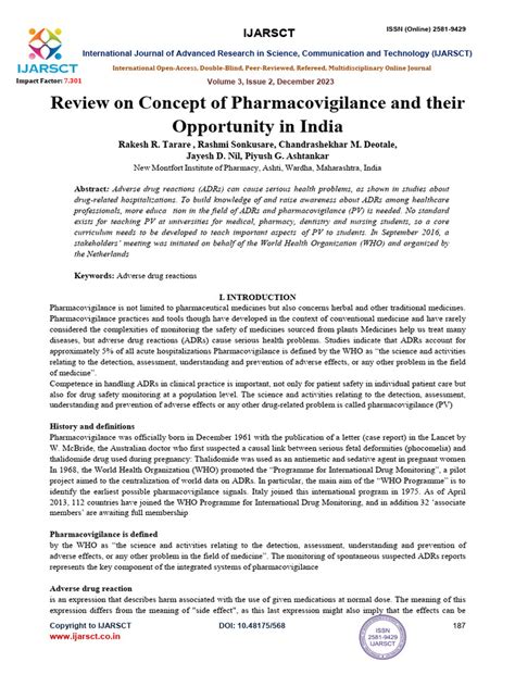 Review On Concept Of Pharmacovigilance And Their Opportunity In India