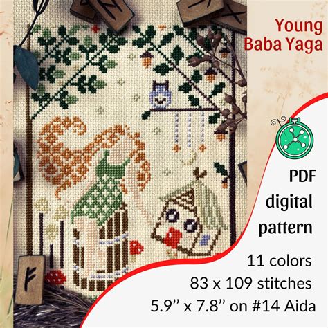 Baba Yaga Cross Stitch Pattern Young Yaga Witch Cross Stitch Design