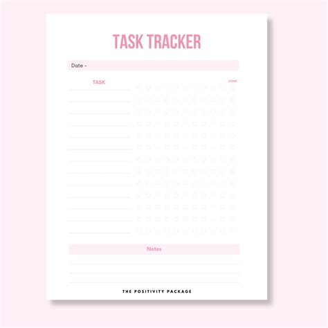 Pink Task Tracker Printable Template Habit Template Digital Download Planner Personal