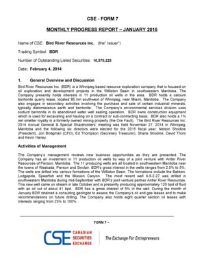 Fillable Online CSE FORM 7 MONTHLY PROGRESS REPORT JANUARY 2015 Name