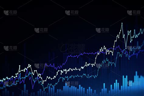 股票市场和金融图形界面在深蓝色的背景