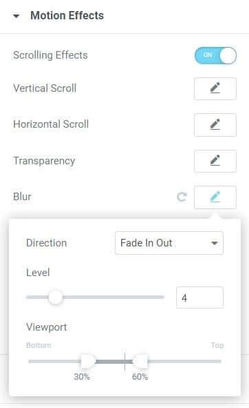 Scrolling Effects Blur Elementor