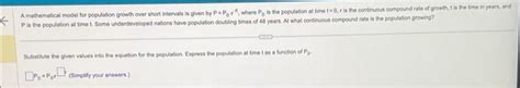 Solved A Mathematical Model Foe Popidafion Growth Over Short Chegg