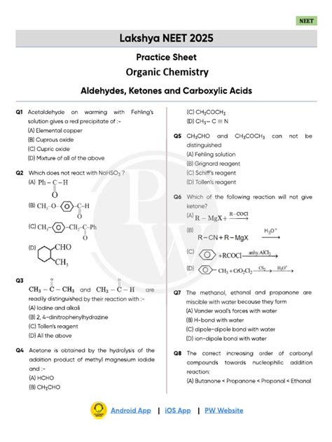 Aldehydes Ketones And Carboxylic Acids Practice Sheet Pdf