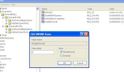 Disable Or Enable Firewall Through Registry Key