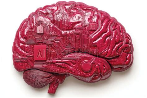 deep red glossy brain embedded circuits ai patterns symbolizing