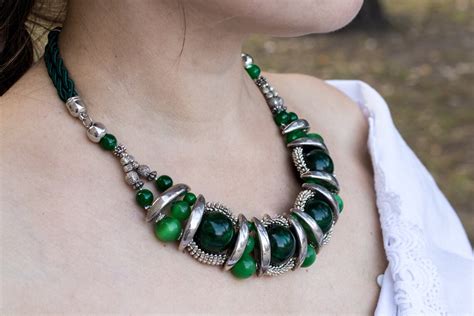 Green Agate Statement Necklace Stylish Boho Chic Chunky Etsy