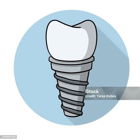 치아 핀 백색 치과 의사 요소 치과 치료 및 임플란트 입에 대한 실이있는 의료 용 흰색 부분 건강을 위한 작업 의사 작업 컬러 카툰 일러스트레이션 임플란트에 대한 스톡 벡터