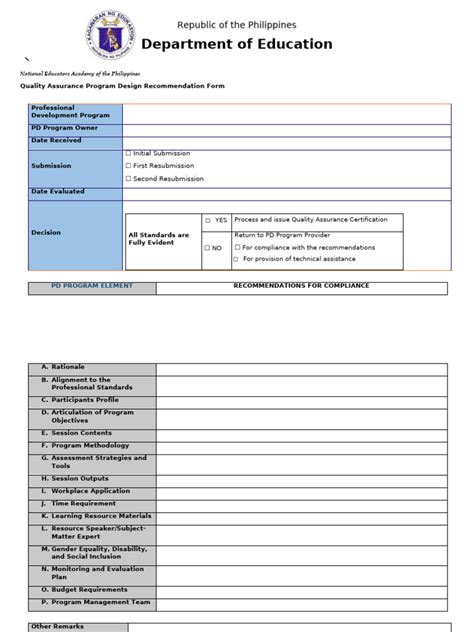 form pd program design qa recommendation pdf