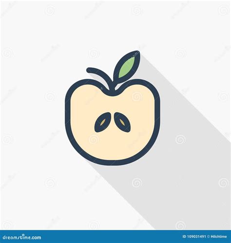 Apple Thin Line Flat Color Icon Linear Vector Symbol Colorful Long Shadow Design Stock Vector