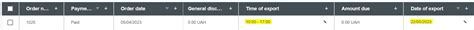 Ubs Data In The Date Of Export Column Of The Orders Table Does Not