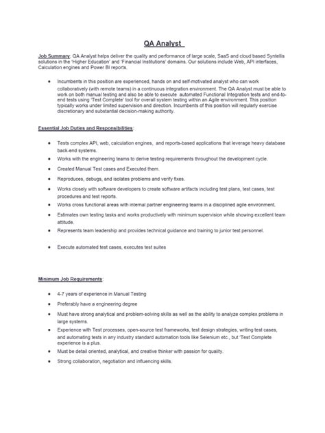qa analyst testing perfil pdf