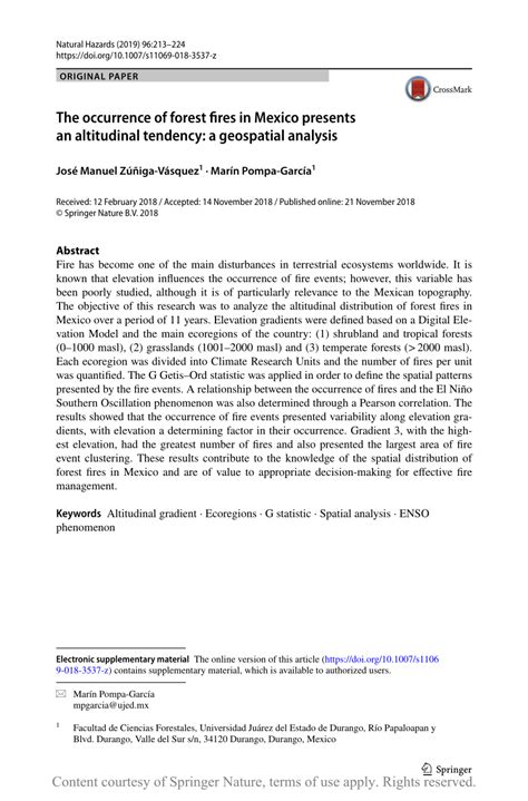 The Occurrence Of Forest Fires In Mexico Presents An Altitudinal Tendency A Geospatial Analysis