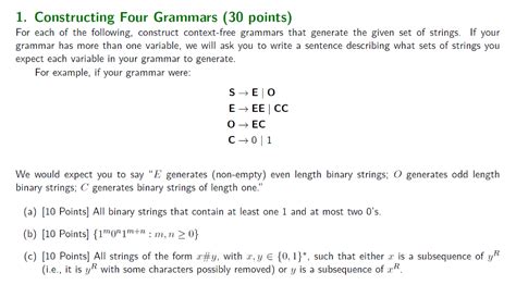 solved 1 constructing four grammars 30 points for each of