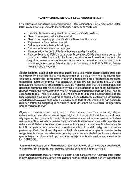 Plan Nacional De Paz Y Seguridad 2018 A 2024 Plan Nacional De Paz Y