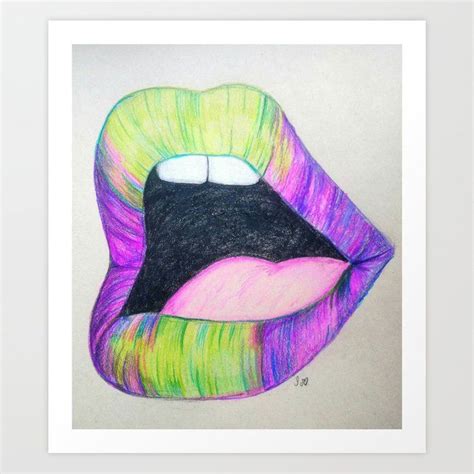Purple And Green Lips Art Print