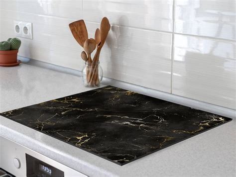 Inductie Beschermer 65x52 Cm Black Gold Marble Kookplaataccessoires