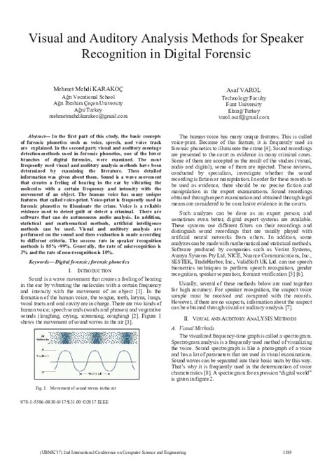 Pdf Visual And Auditory Analysis Methods For Speaker Recognition In Digital Forensic