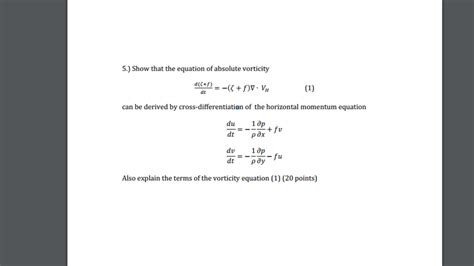 Solved Show That The Equation Of Absolute Vorticity