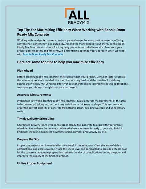 Ppt Top Tips For Maximizing Efficiency When Working With Bonnie Doon Ready Mix Concrete