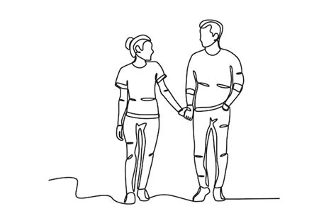 Premium Vector A Couple Walks Romantically Honeymoon Oneline Drawing