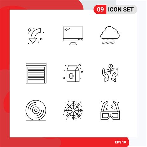 Editable Vector Line Pack Of 9 Simple Outlines Of House City Imac Door Nature Editable Vector