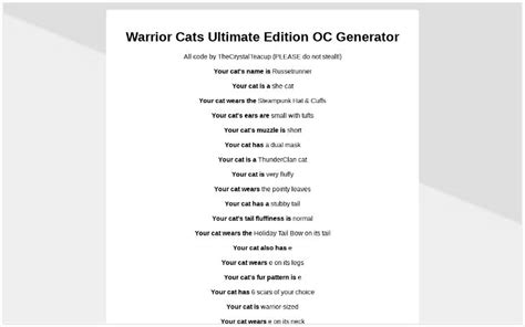 Warrior Cats Ultimate Edition Oc Generator