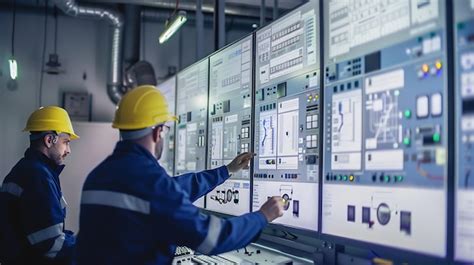 Industrial Control Room Workers Monitoring Systems Premium Ai Generated Image