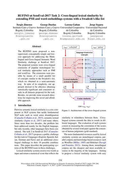 Pdf Rufino At Semeval 2017 Task 2 Cross Lingual Lexical Similarity By Extending Pmi And Word