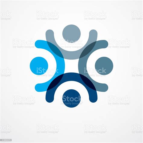 팀웍 사업가 화합과 협력 개념 사람들이 승무원으로 간단한 기하학적 인 요소를 사용 하 여 만든 벡터 아이콘입니다 우정 드림 팀 미국된 승무원 블루 디자인입니다 손 잡기에