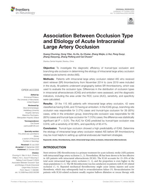 Pdf Association Between Occlusion Type And Etiology Of Acute Intracranial Large Artery Occlusion
