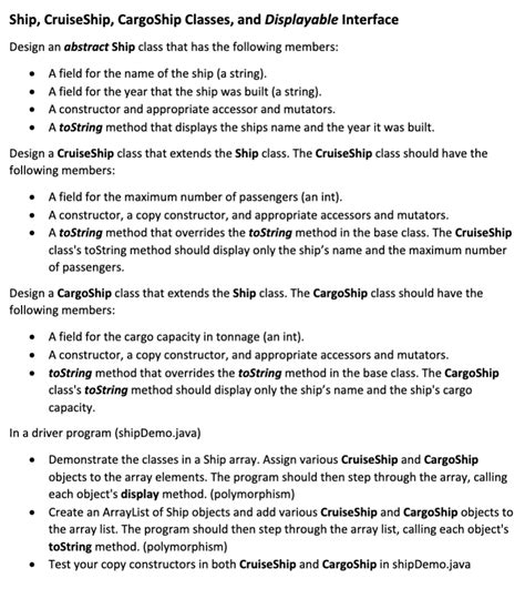 Solved Ship Cruiseship Cargoship Classes And Displayable