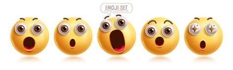 이모티콘은 충격을받은 3d 이모티콘 문자 벡터 세트입니다 이모티콘 캐릭터 놀람 놀라운 와우 궁금해 열린 입 매혹적인 3차원 형태에 대한 스톡 벡터 아트 및 기타 이미지