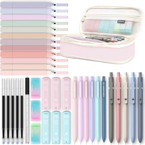 Jp Four Candies39本のかわいい筆箱美学学習用品、12本のクレヨン蛍光ペン、5本の黒い中性ペン、6本の0