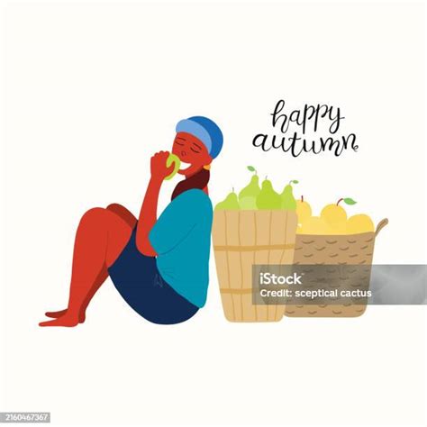 Beautiful Girl Eating Apple Stock Illustration Download Image Now