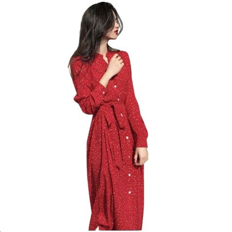 Karnel Dresses Karnel Long Sleeve Dotted Midi Shirt Dress Poshmark