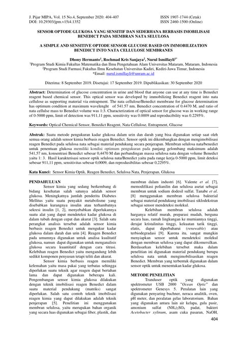 Pdf A Simple And Sensitive Optode Sensor Glucose Based On Immobilization Benedict Into Nata