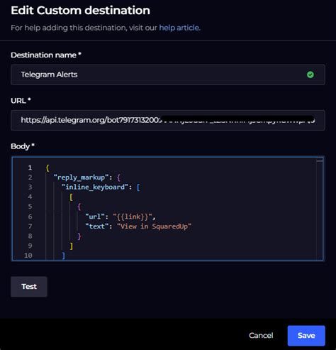 How To Send Notifications To Telegram Using Squaredups Custom Webhook
