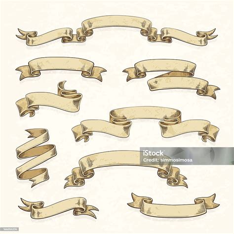 Vintage Scrolls向量圖形及更多紙捲軸圖片 紙捲軸 復古風格 獎帶 Istock