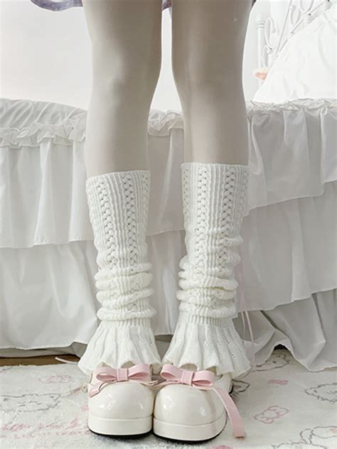 Lace Up Detail Knit Leg Warmers 3 Colors