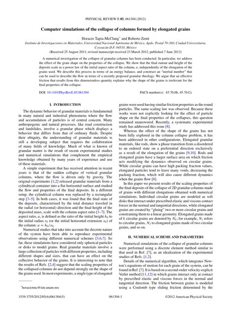 Pdf The Effect Of Particle Shape In The Collapse Of A Granular Column