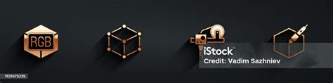 Rgb 및 Cmyk 색상 혼합 등각 투영 큐브 3d 프린터 및 긴 그림자가있는 3d 펜 도구 아이콘을 설정합니다 벡터 3차원 형태에 대한 스톡 벡터 아트 및 기타 이미지