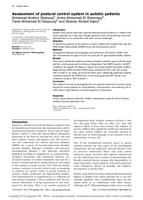 Pdf Assessment Of Postural Control System In Autistic Patients