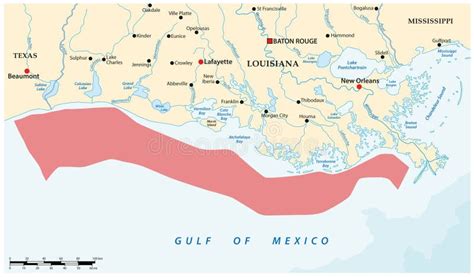 Mapa De La Zona Muerta En El Golfo De México Ilustración Del Vector