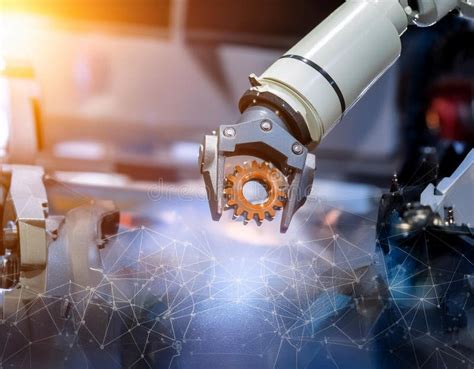 Robotic Arm And Gears Representing Automation And Technology Symbolizing Efficiency Innovation