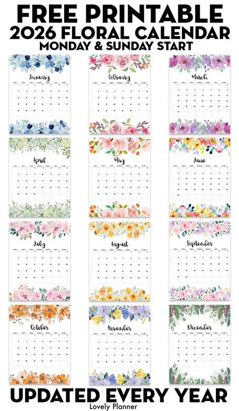Free 2026 Floral Calendar Printable Artofit