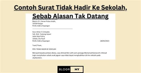 Contoh Surat Tidak Hadir Ke Sekolah Sebab Alasan Tak Datang